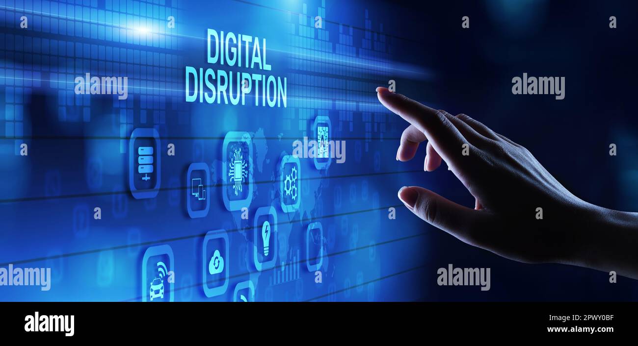 Digital disruption transformation digitalization innovation technology business concept Stock ...