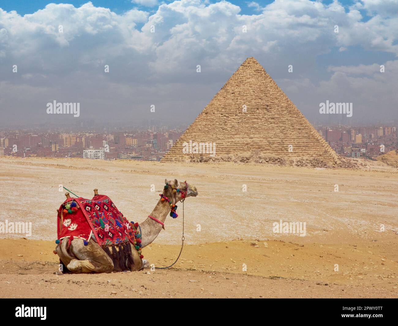 Egyptian pyramids in sand desert and clear sky Stock Photo - Alamy