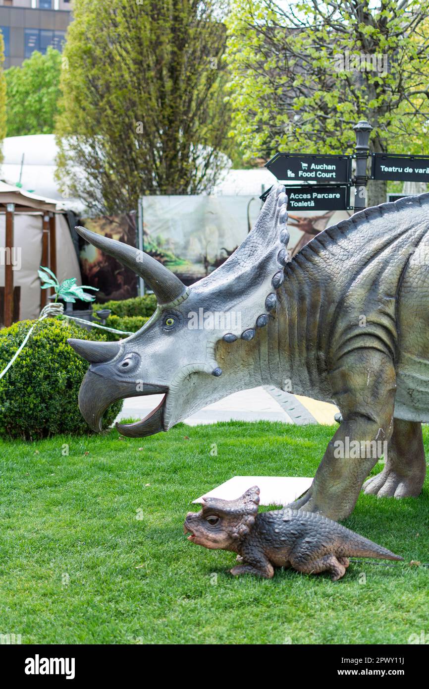 Reconstructed life-size animated models of a dinosaur. The park of ...