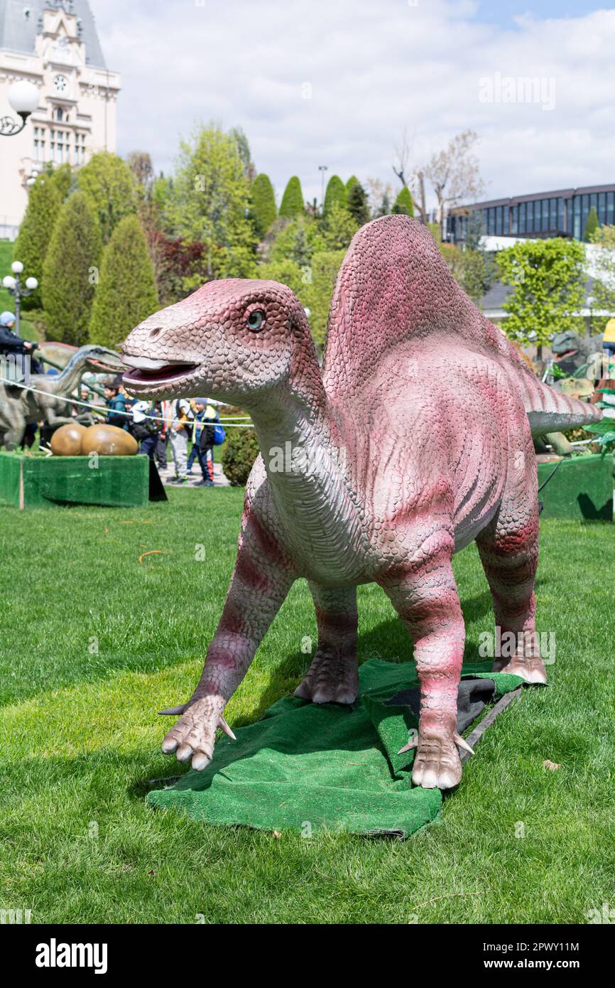 Reconstructed life-size animated models of a dinosaur. The park of ...