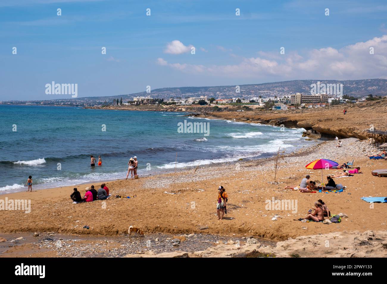 Sandy Beach, secluded beach resort, Lempa, Paphos, Cyprus Stock Photo ...