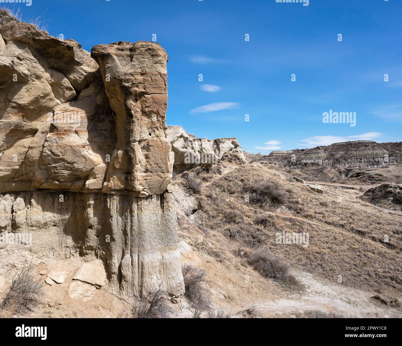 Rocky cliff in Dinosaur Provincial Park in Alberta, Canada Stock Photo ...
