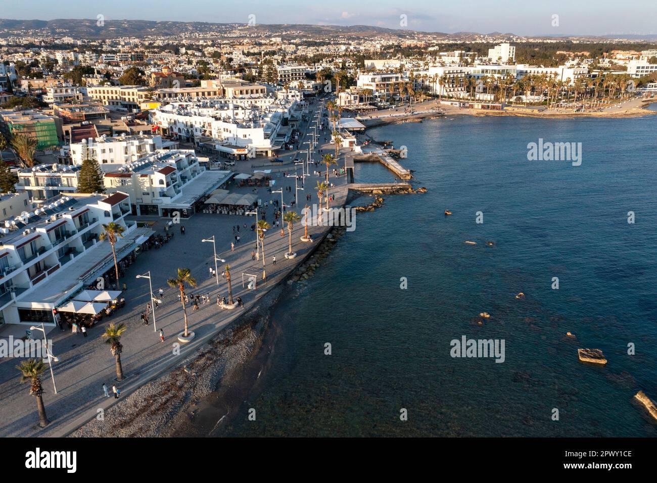 Aerial view of the seafront and tourist area in Paphos, Republic of ...