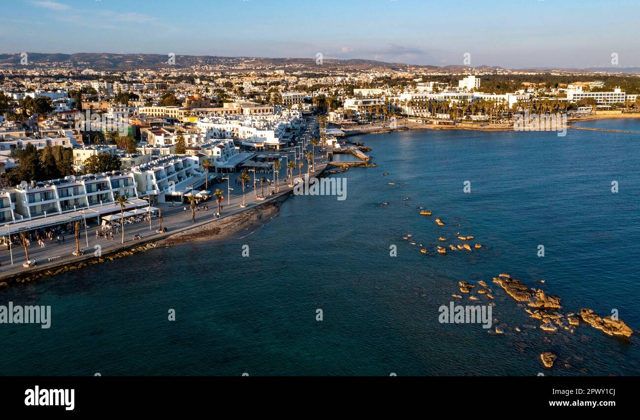 Aerial view of the seafront and tourist area in Paphos, Republic of ...