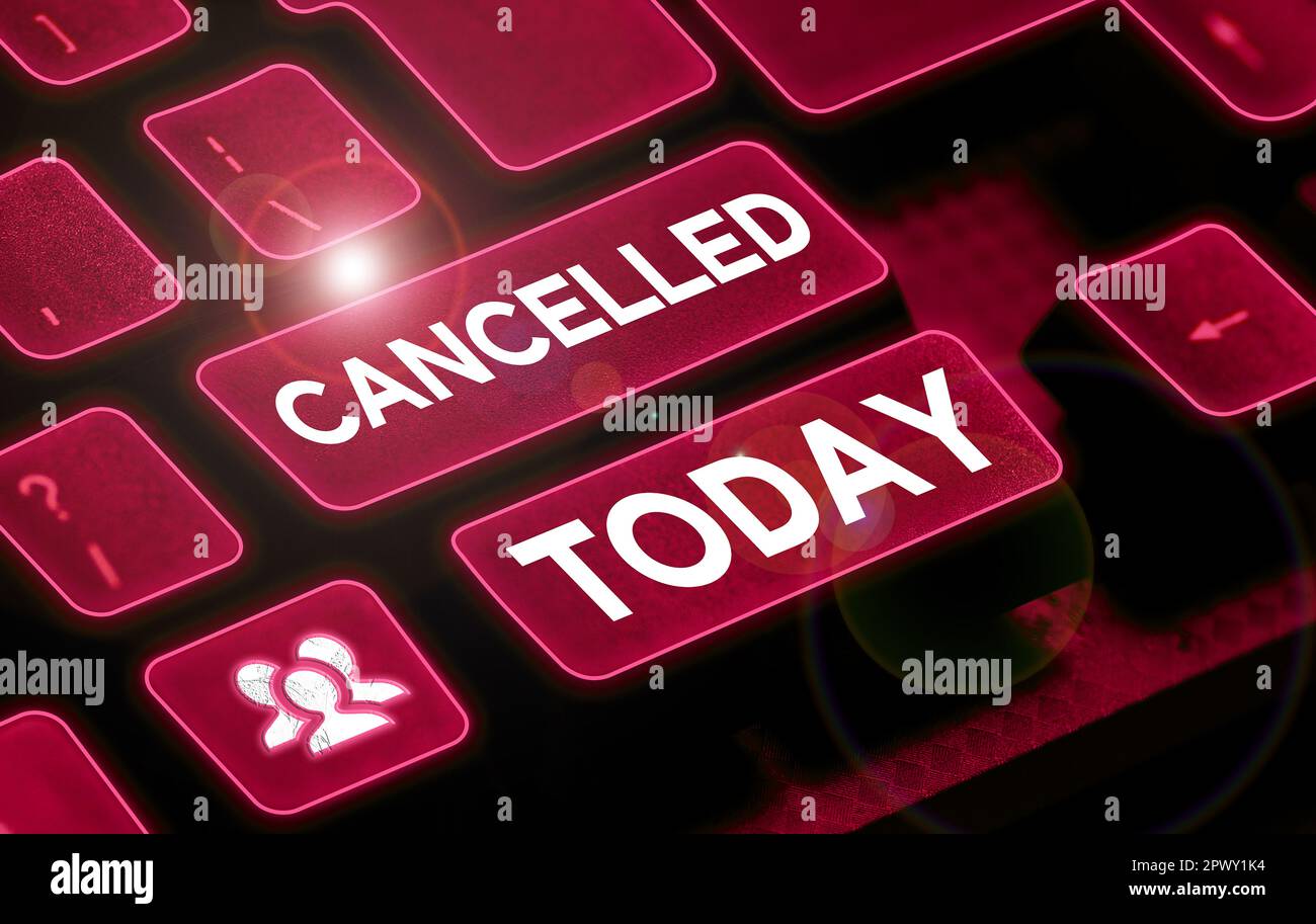 Hand writing sign Cancelled, Conceptual photo decide or announce that ...