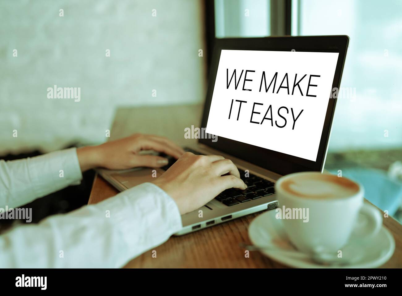 Sign displaying We Make It Easy, Word Written on Offering solutions ...