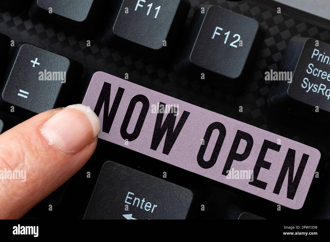 Sign displaying Now Open, Conceptual photo leave door or windows not ...