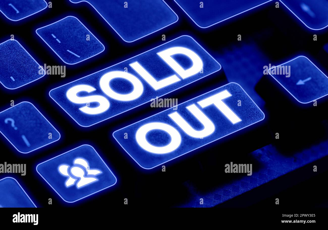 Hand writing sign Sold Out, Business showcase Not available anymore ...