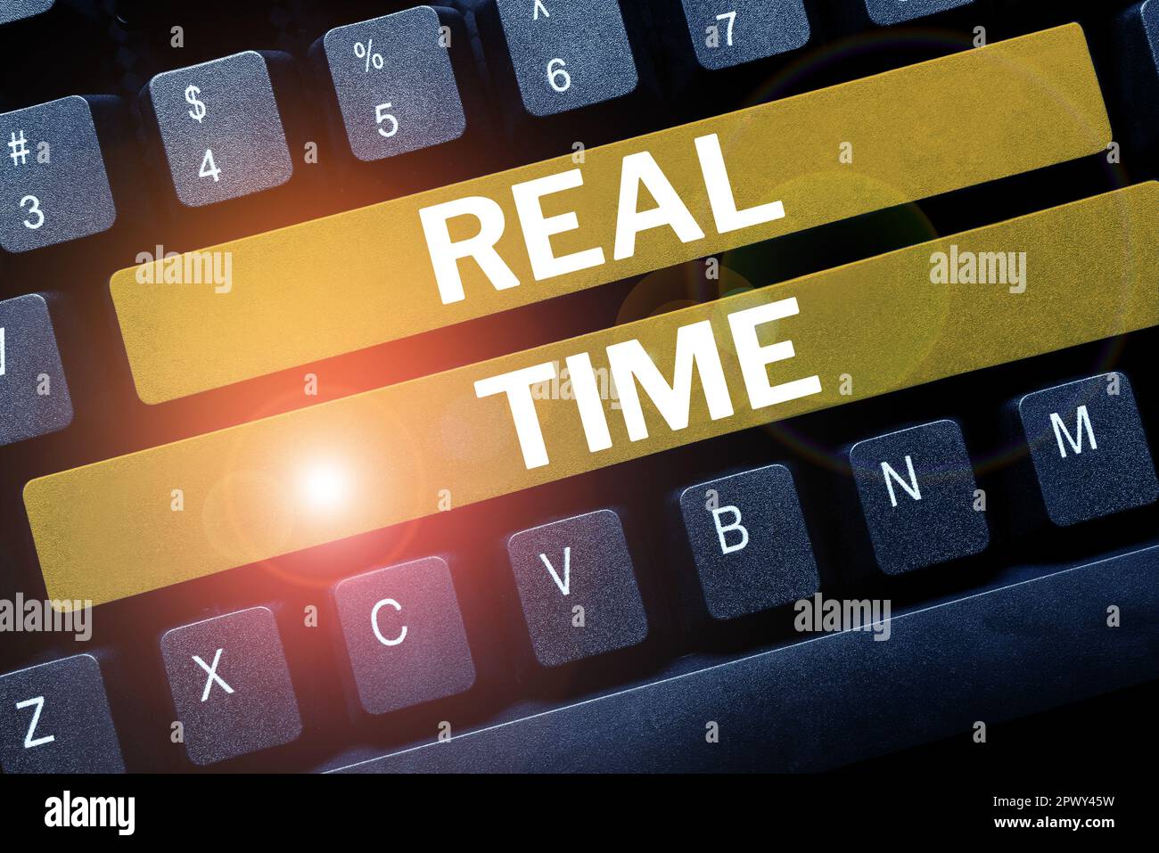 Text sign showing Real Time, Word Written on the actual time during ...