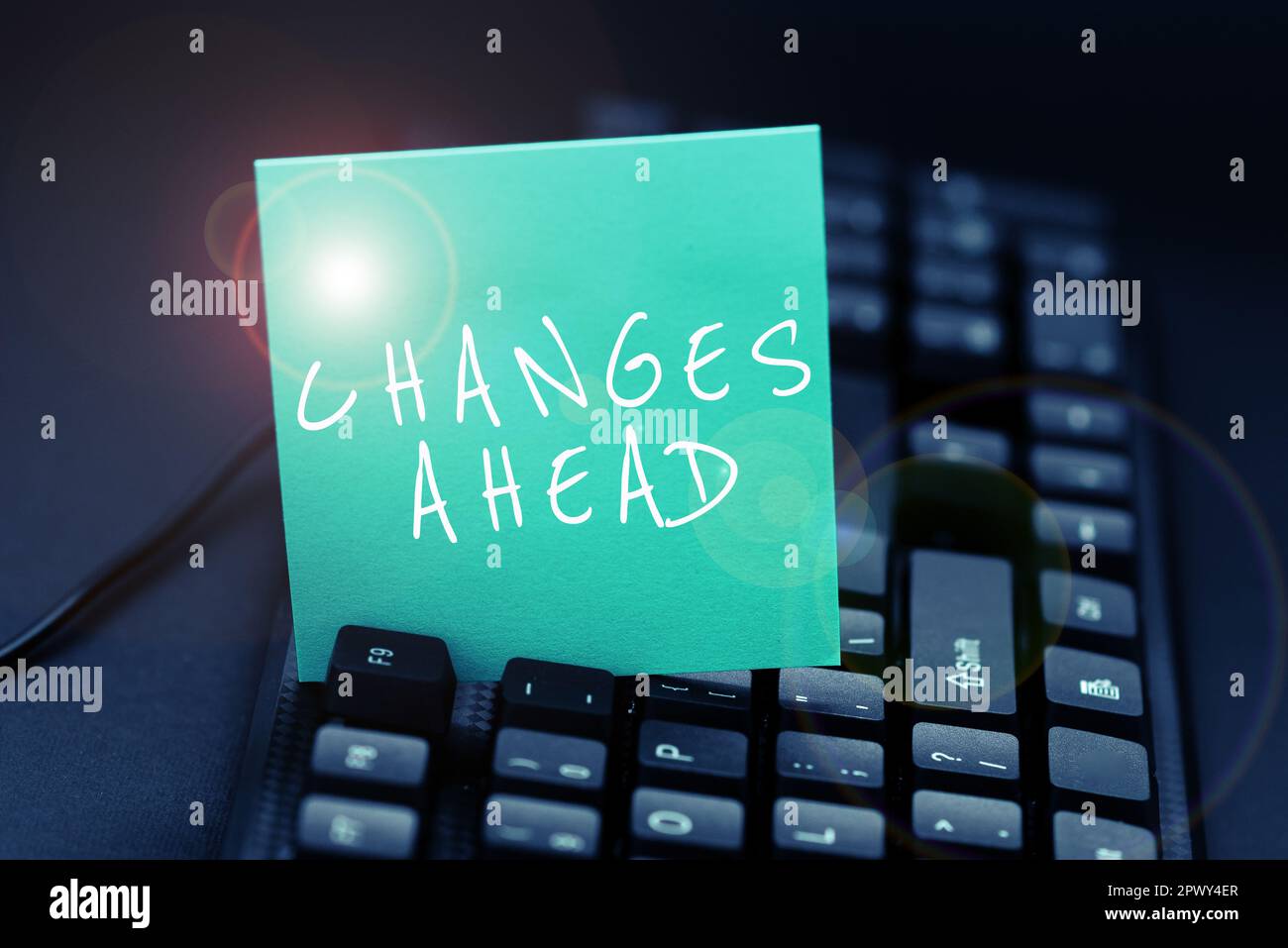 Text caption presenting Changes Ahead, Word Written on to replace with ...