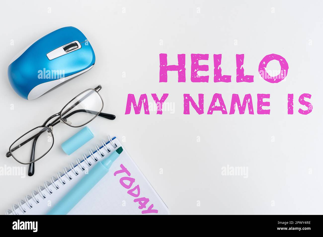 Text caption presenting Hello My Name Is, Business idea introducing ...