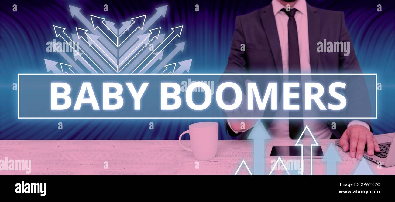 Conceptual display Baby Boomers, Word Written on person who is born in ...