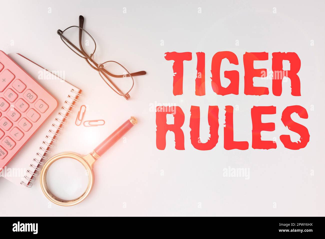 Conceptual display Tiger Rules, Word Written on Willpower and personal ...