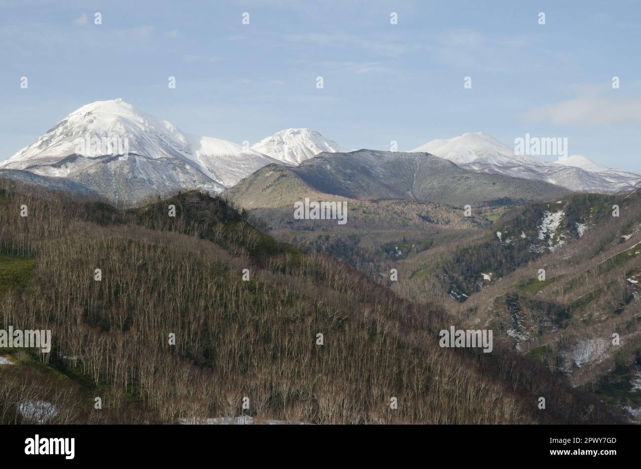Shiretoko Mountain Range with Mount Rausu on the left. Hokkaido. Japan ...