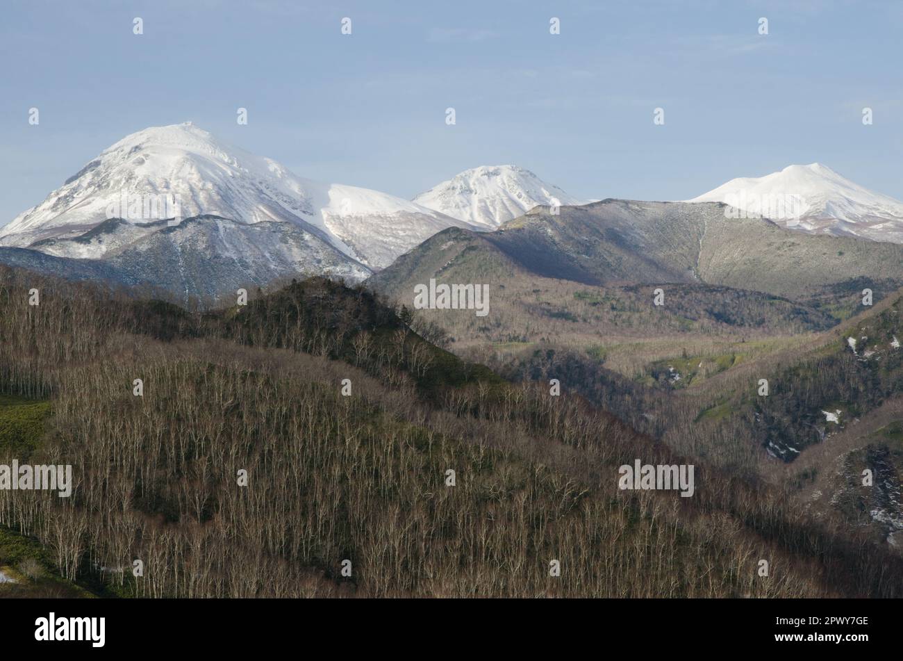 Shiretoko Mountain Range with Mount Rausu on the left. Hokkaido. Japan ...