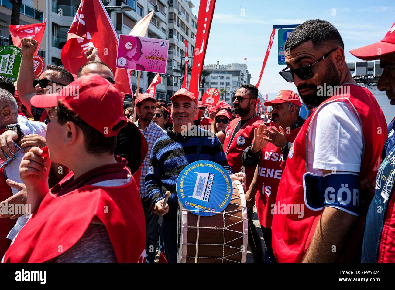 Izmir, Turkey. 01st May, 2023. A man seen playing the drums ...