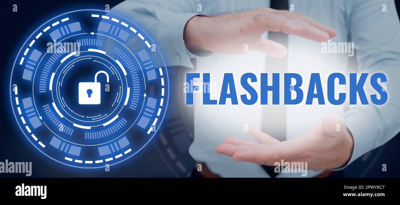 Text sign showing Flashbacks, Business concept interruption of ...