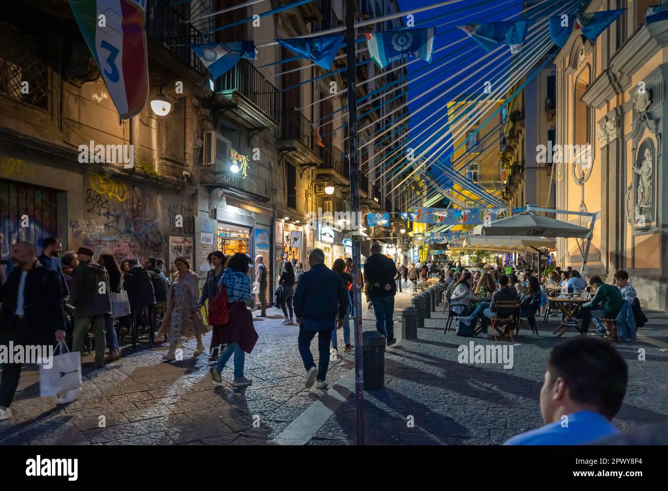 Naples, Italy - April 21, 2023: Nightlife in the historical center of ...