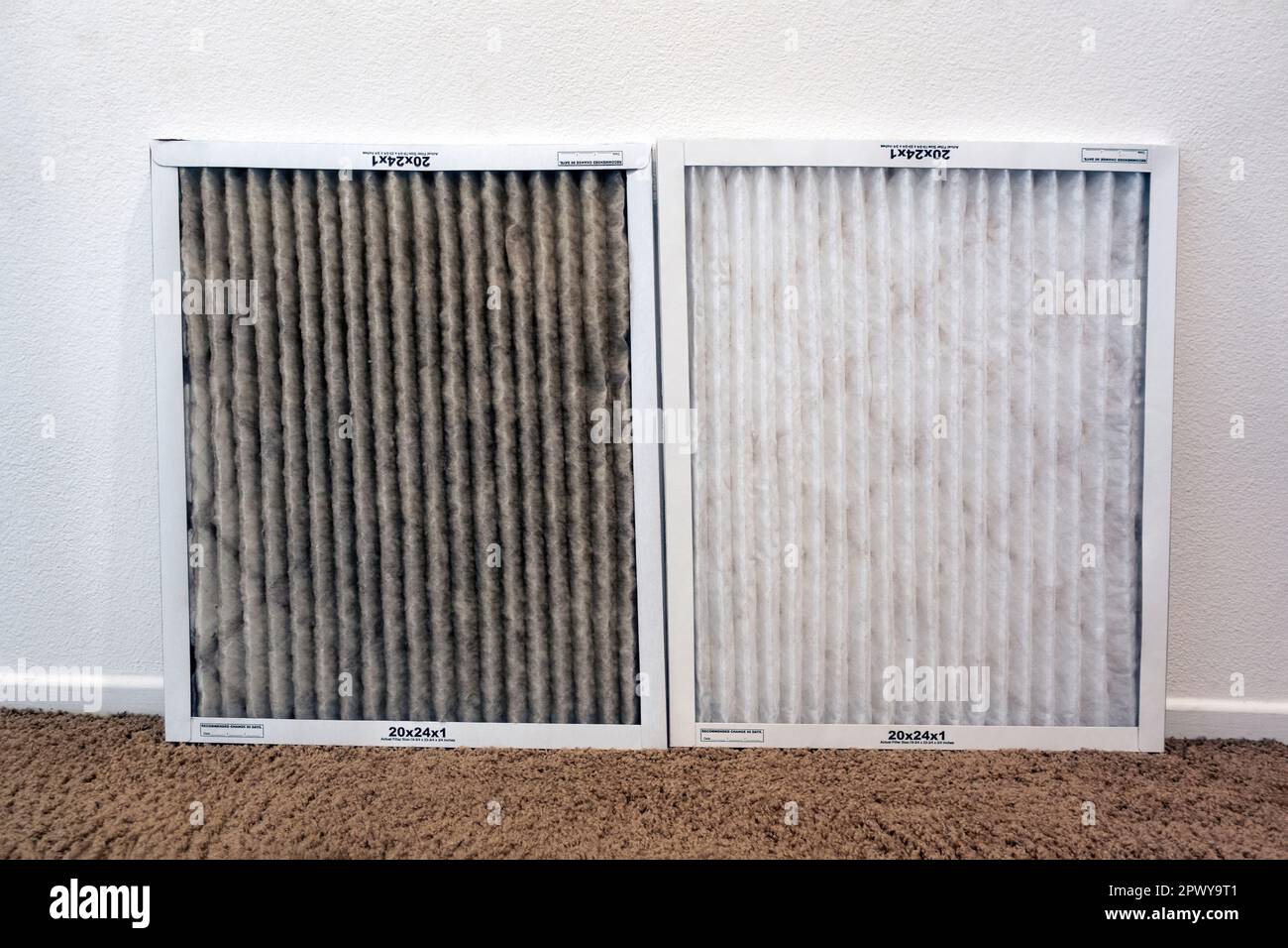 Comparison of clean and heater dirty air conditioning filters Stock ...