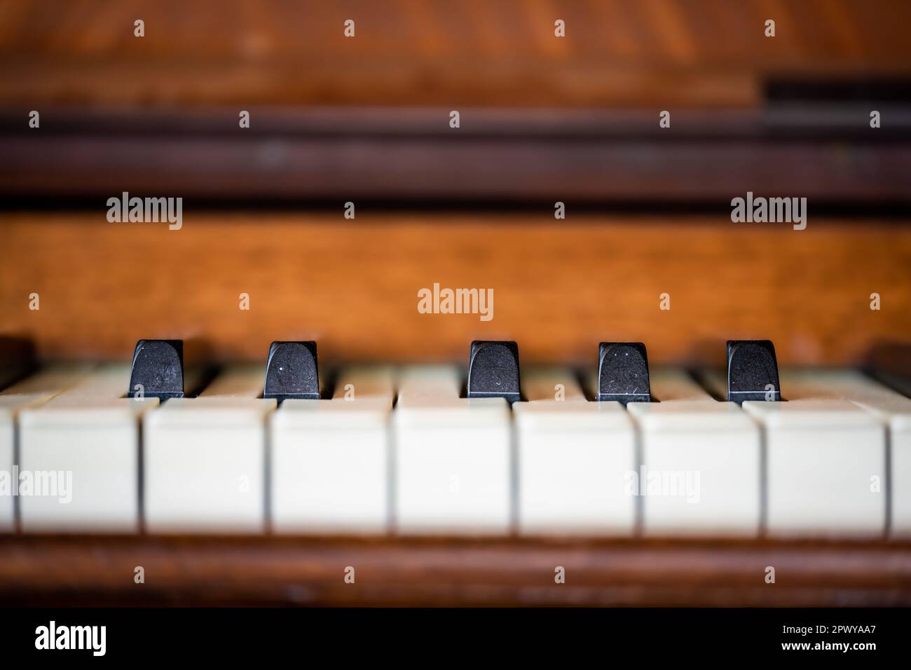 a close up macro view of a section of keys on a piano keyboard Stock ...