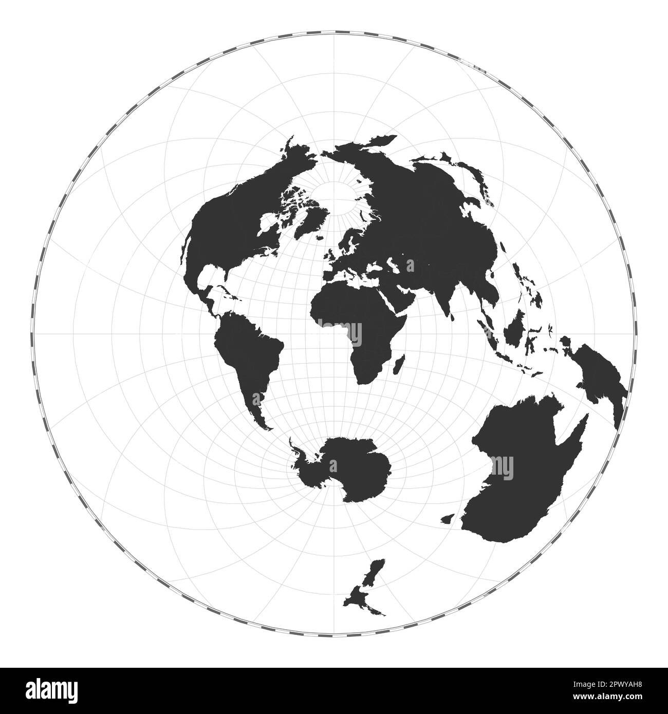 Vector world map. Airy's minimum-error azimuthal projection. Plain ...