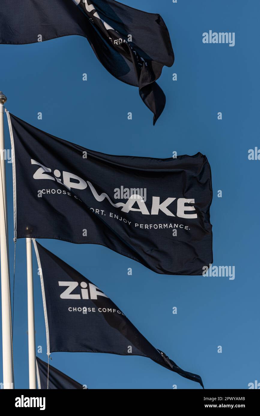 Gothenburg, Sweden - June 24 2021: Flags with Zipwake logo Stock Photo ...