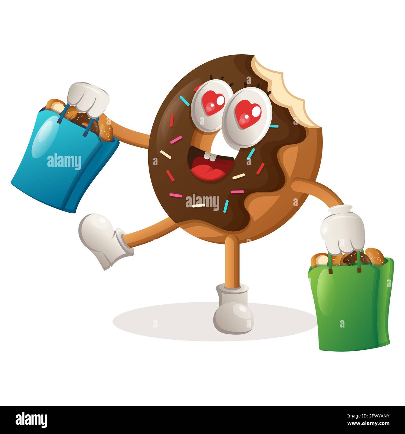 Cute donut mascot happy shopping. Perfect for food store, small ...