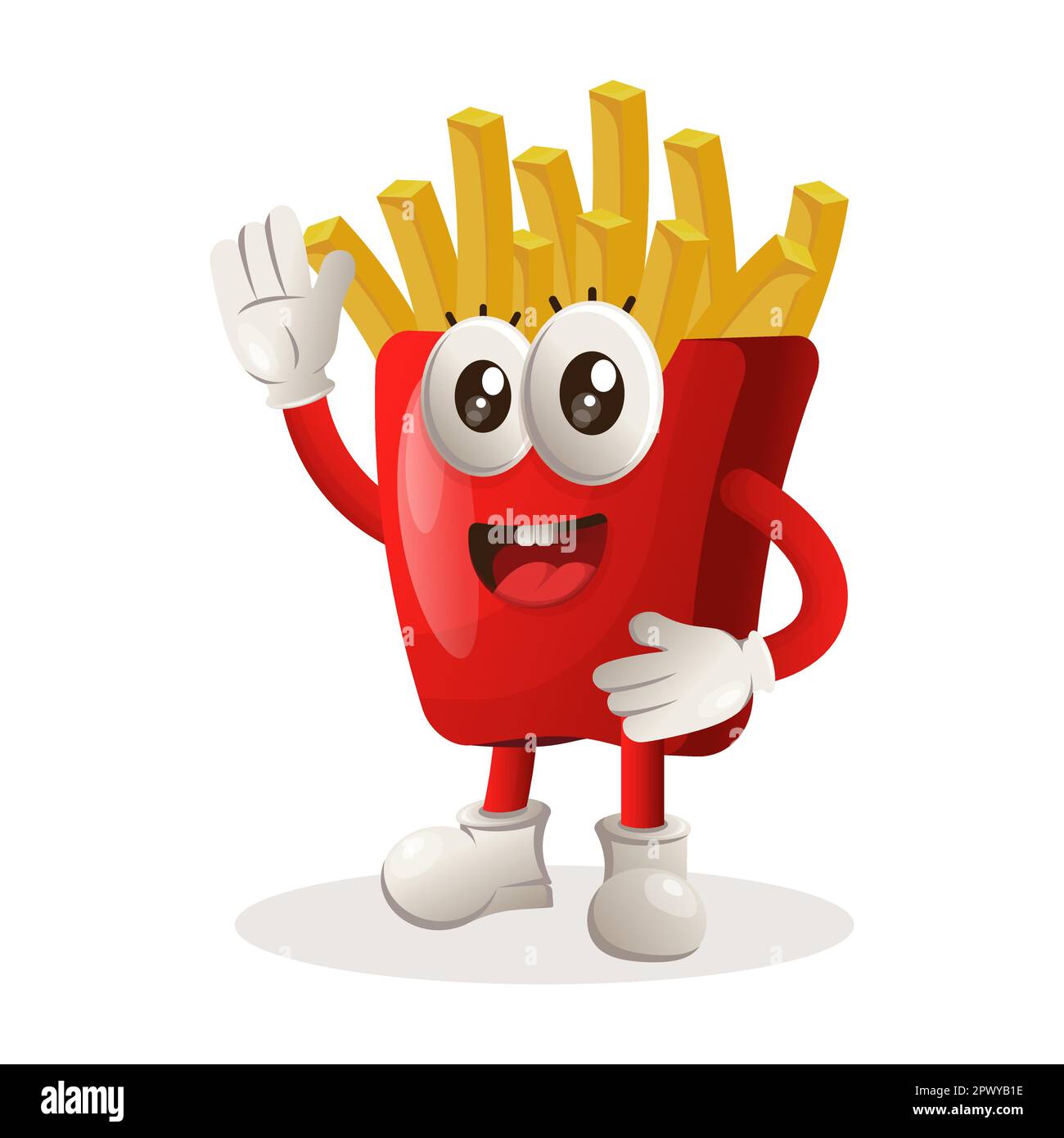 Cute french fries mascot waving hand. Perfect for food store, small ...