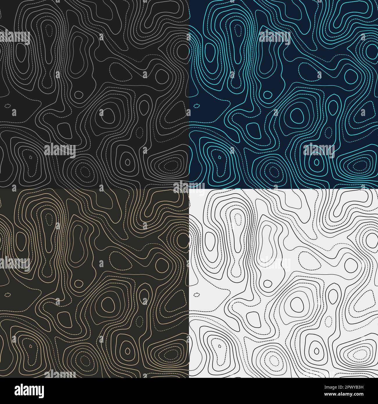 Topography patterns. Seamless elevation map tiles. Appealing isoline ...