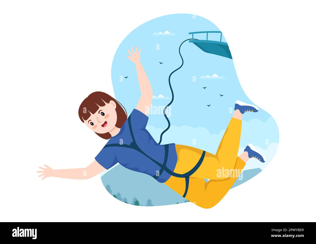 Bungee Jumping Illustration with a Person Wearing an Elastic Rope ...