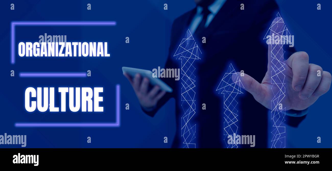 Sign displaying Organizational Culture, Business showcase the study of ...