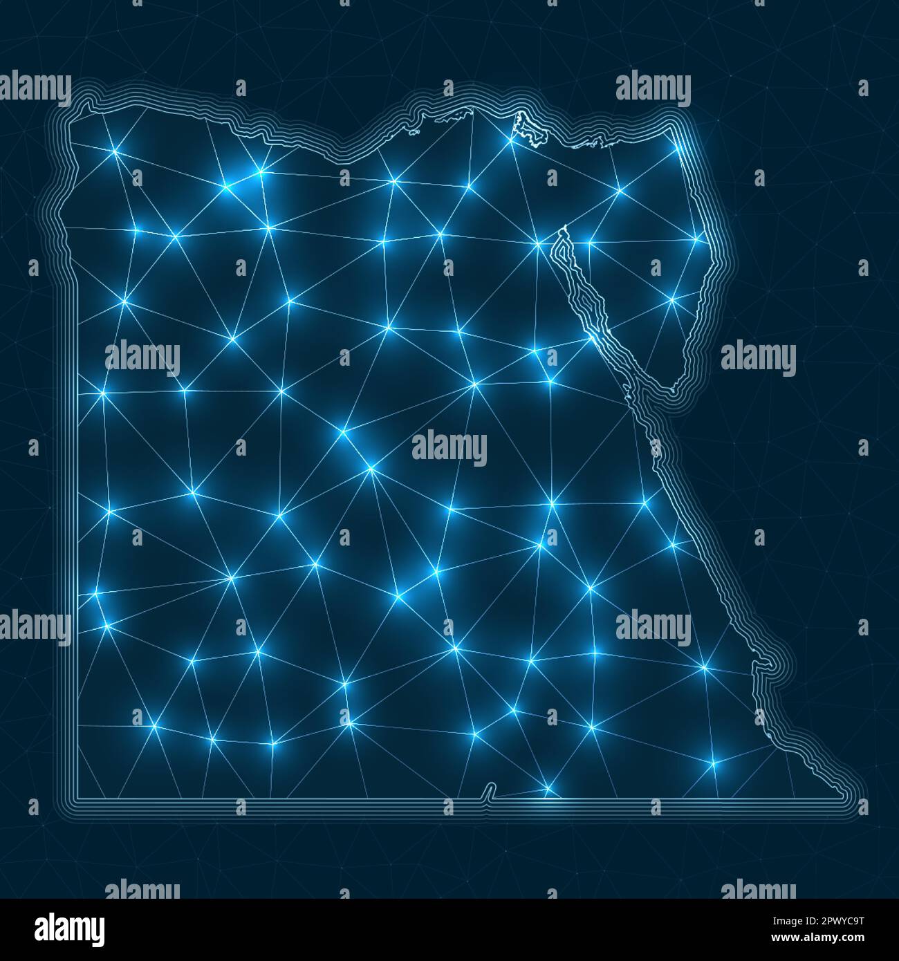 Egypt network map. Abstract geometric map of the country. Digital connections and ...
