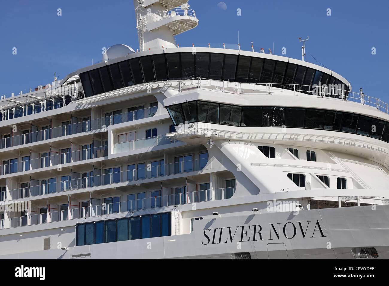 The cruise ship Silver Nova is moored in front of the Meyer shipyard in Papenburg on April 30 ...