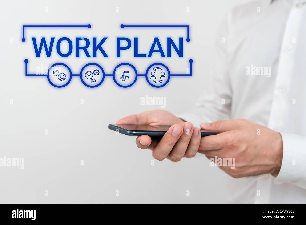 Hand writing sign Work Plan, Business idea project to be accomplished ...