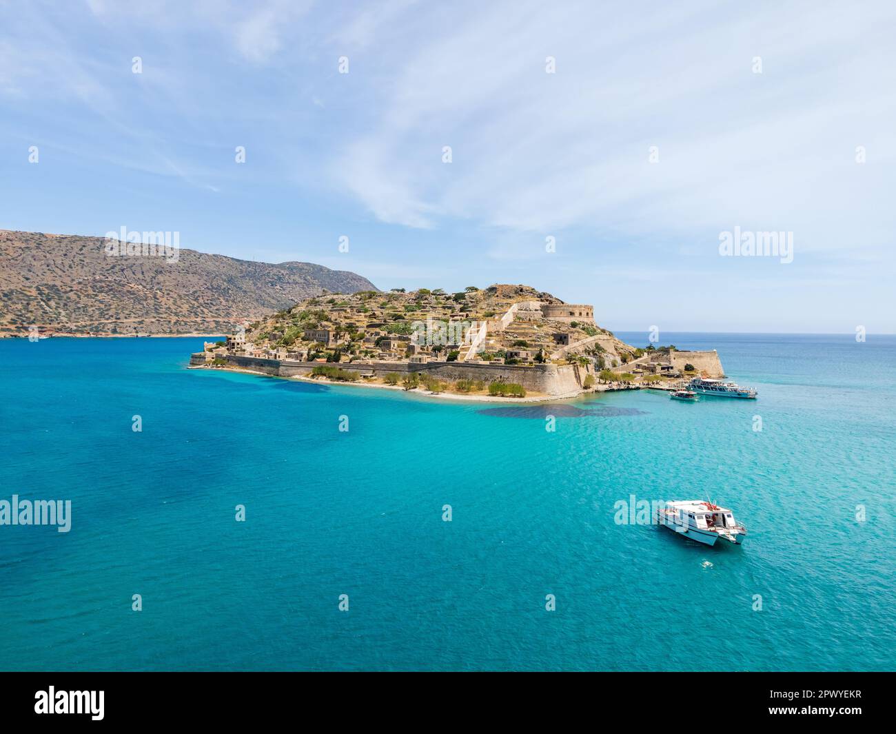 Aerial drone view of an old Venetian fortress island and former Leper ...