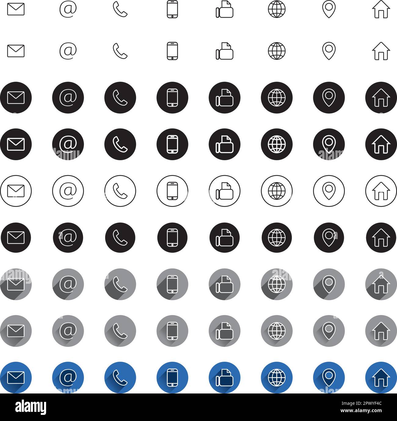 Contact icons - email, phone, fax, mobile phone, location, address, web ...