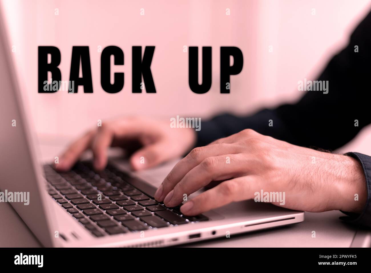 Text caption presenting Back Up, Word for saving important data into ...