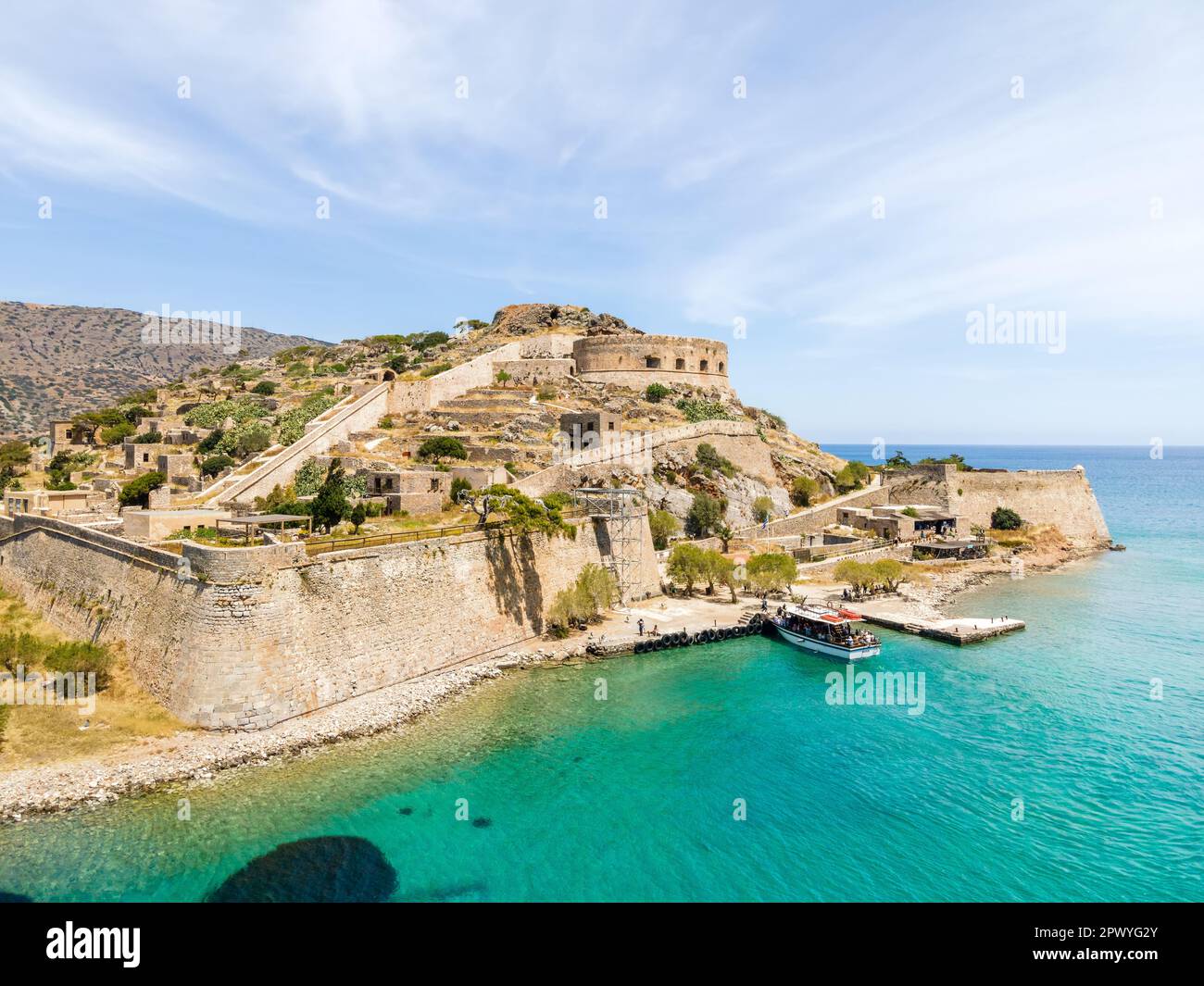 Close-up view by drone of Spinalonga island on Crete, Greece Stock ...