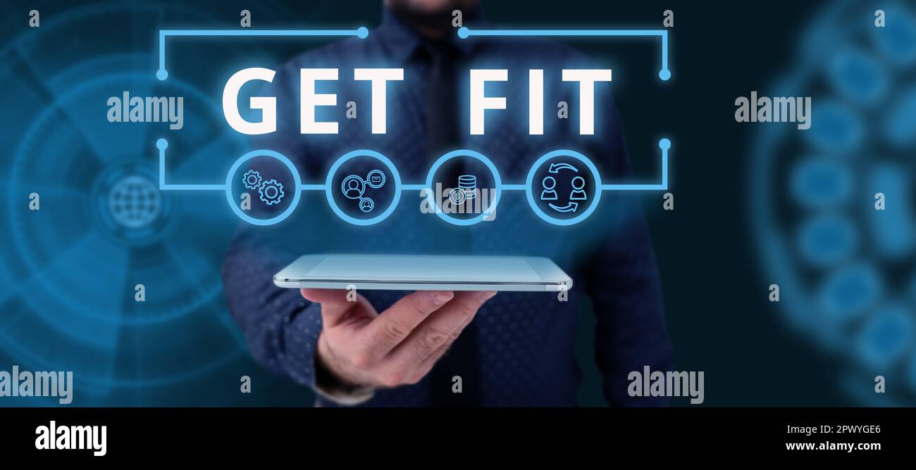Conceptual caption Get Fit, Business showcase right size or shape for ...