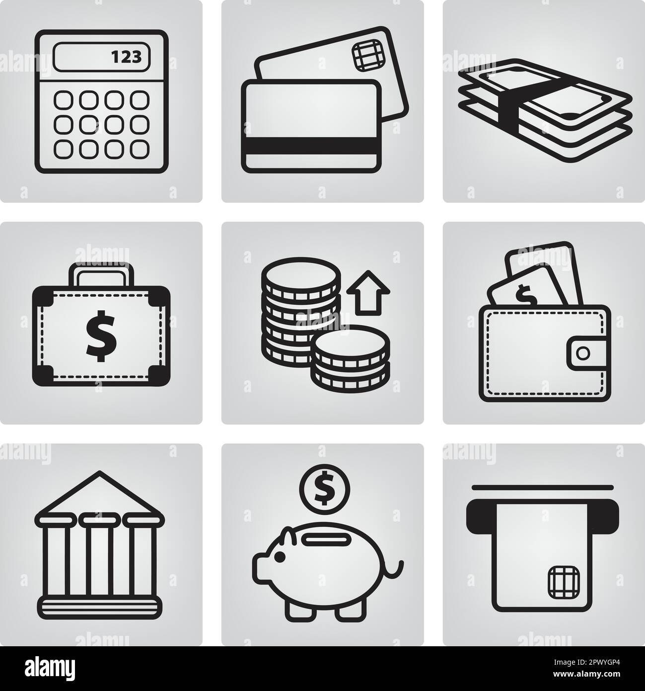 set of vector money icons, black graphic financial symbols Stock Vector ...