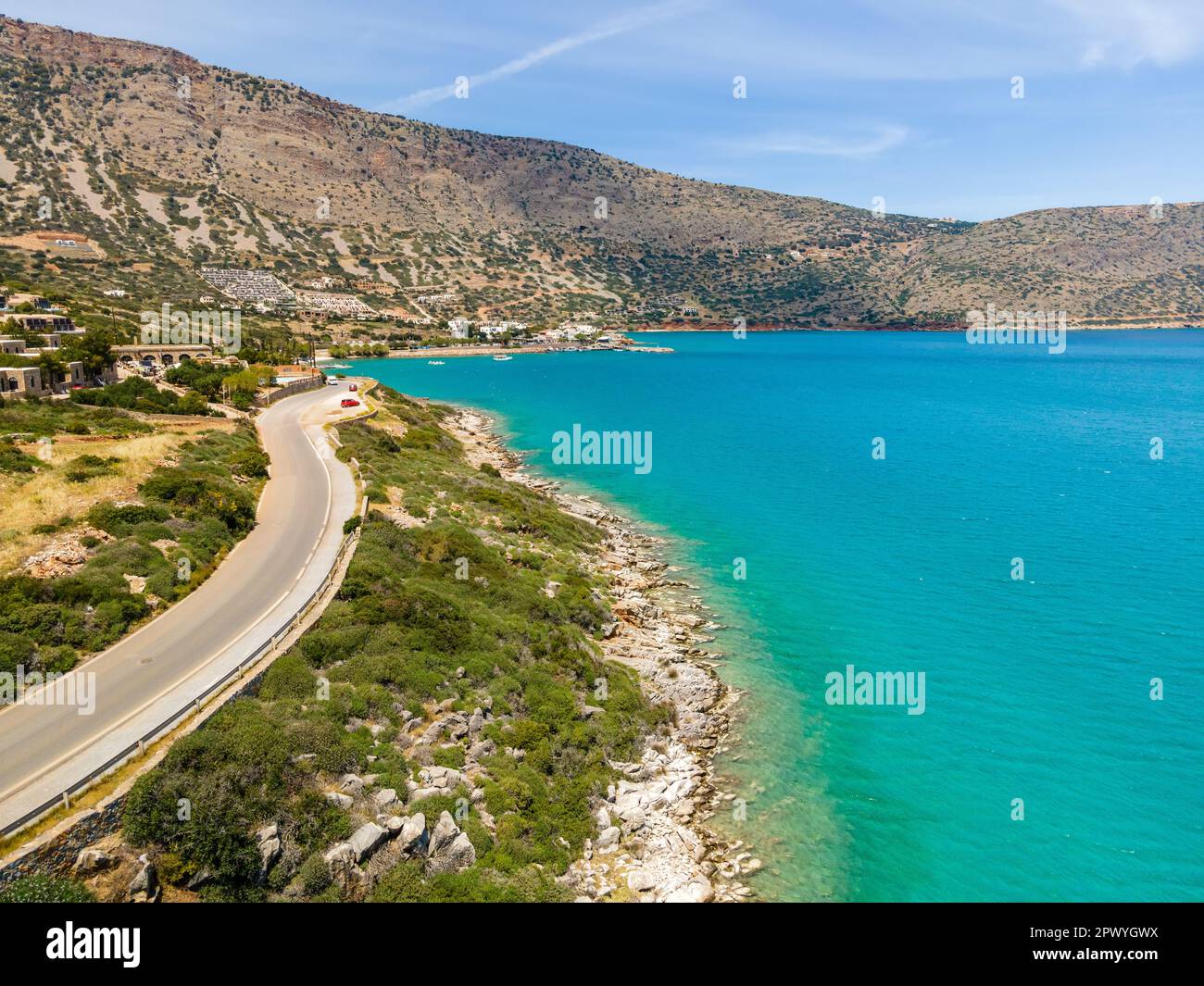 View of beautiful blue sea with mountains on Crete island. Summer ...