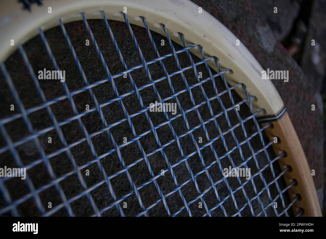 Vintage tennis racket with tight strings Stock Photo - Alamy