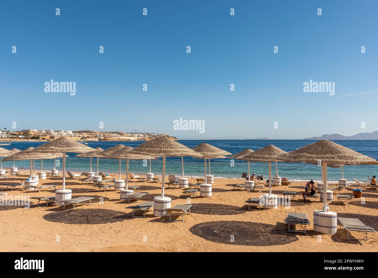 Relax under parasol on the beach of Red Sea, Egypt Stock Photo - Alamy