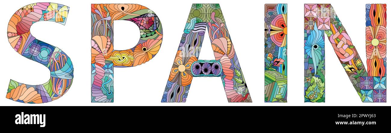 Vector word SPAIN. Hand-painted art design. Illustration for t -shirt ...