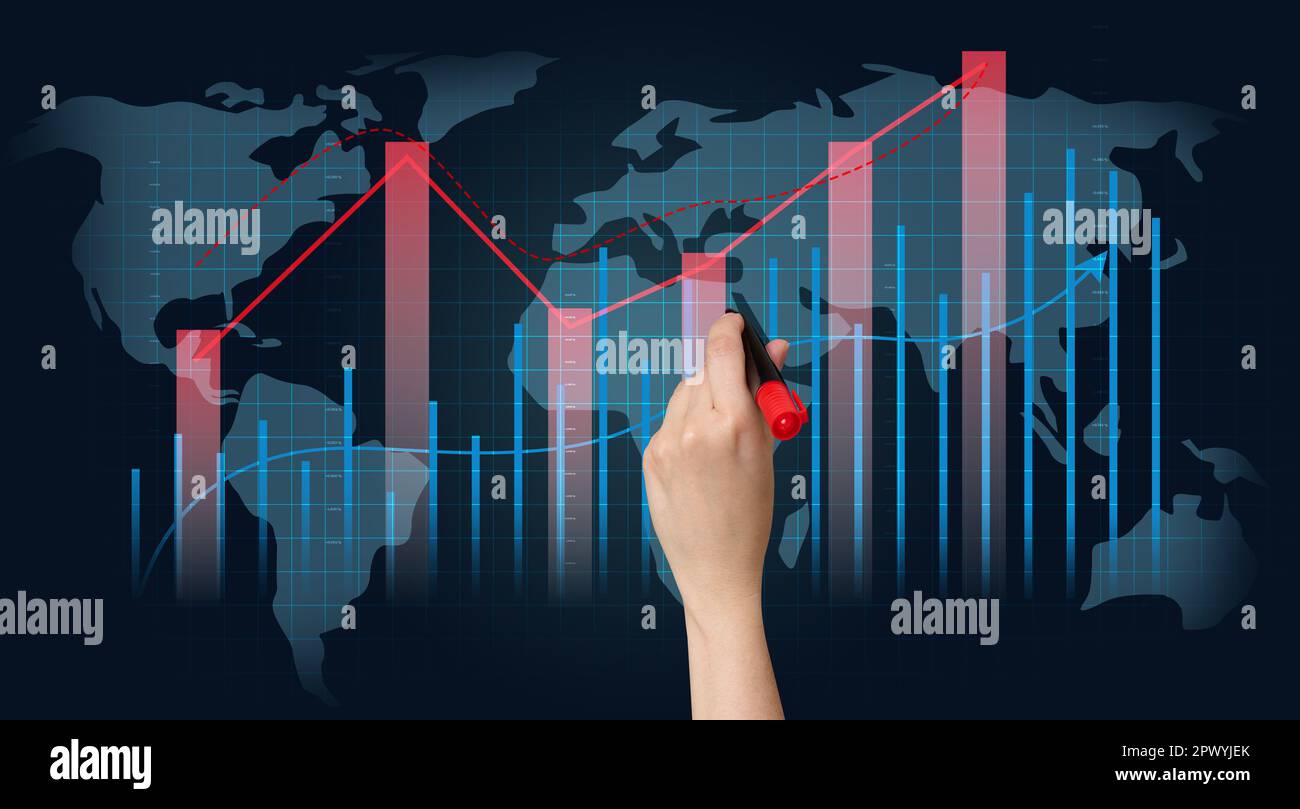 Holographic chart with rising rates and indicators. Business growth ...