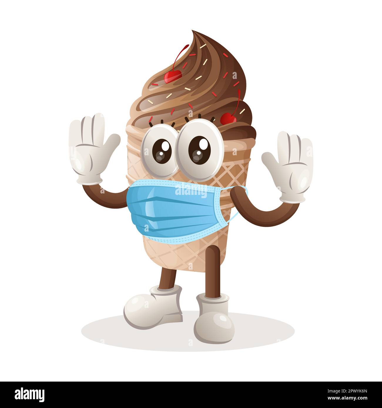 Cute ice cream mascot wearing medical mask, protect from covid-19 ...