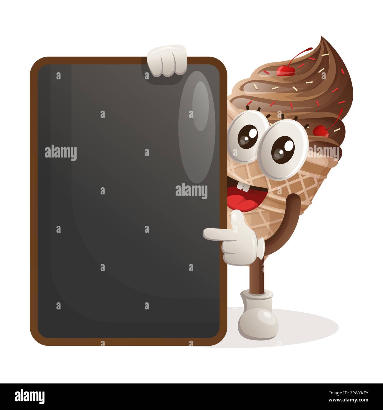 Cute ice cream mascot holding menu black Board, menu board, sign board ...