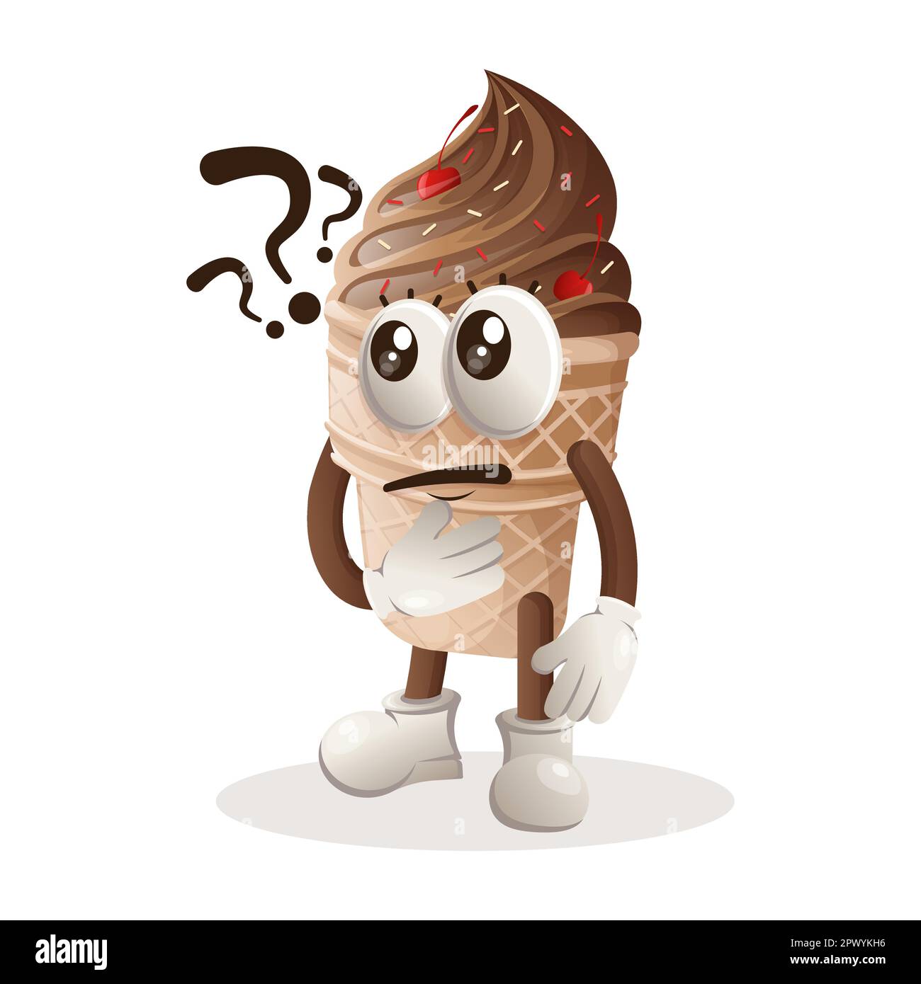 Cute ice cream mascot asking questions. Perfect for food store, small ...