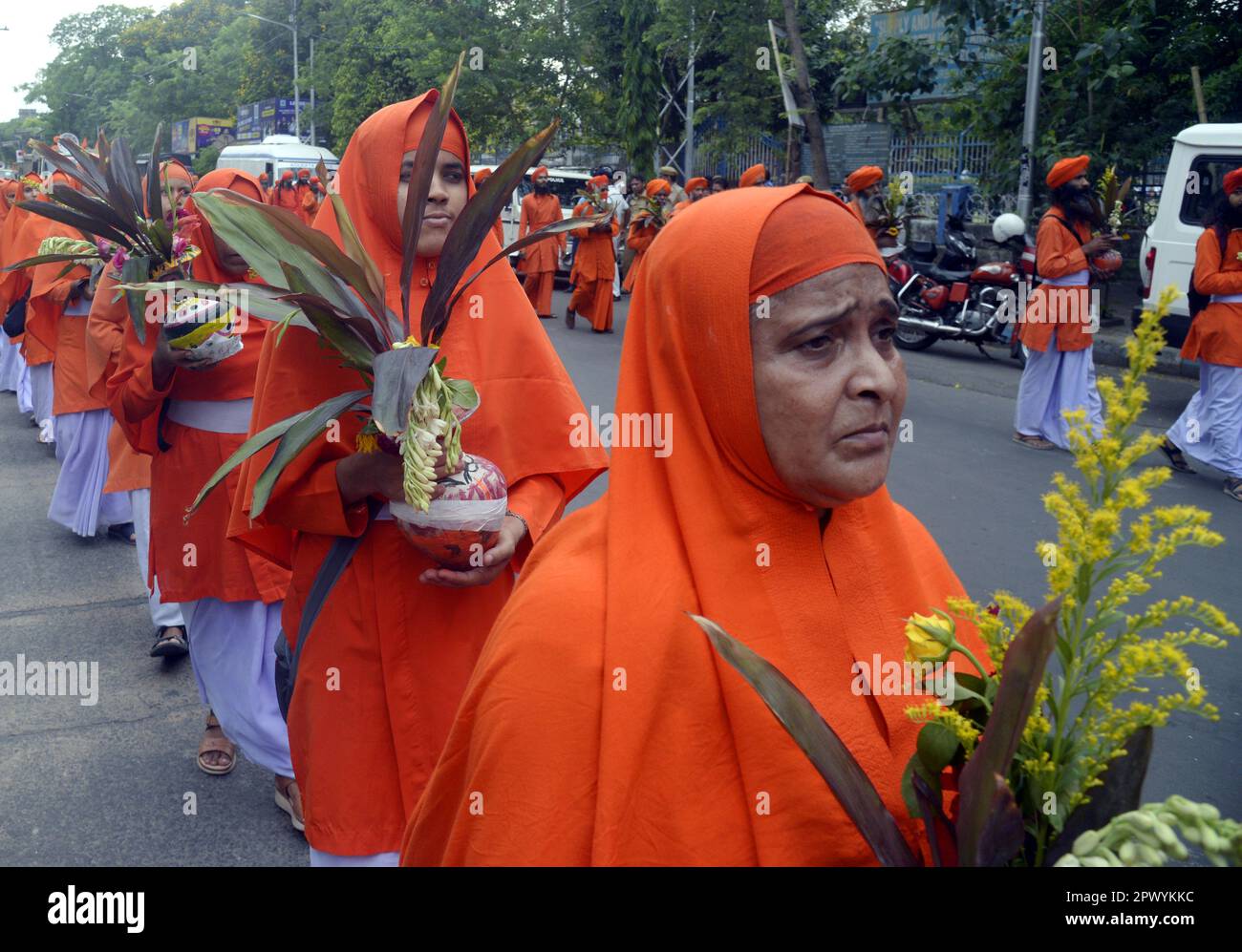 Kolkata, India. 30th Apr, 2023. Ananda Marga monks, nuns and members ...