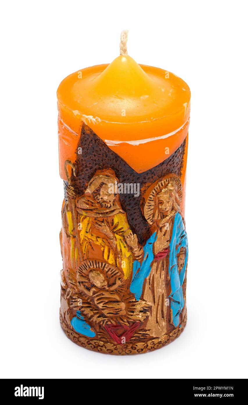 Nativity Christmas Candle Top View Cut Out on White Stock Photo - Alamy
